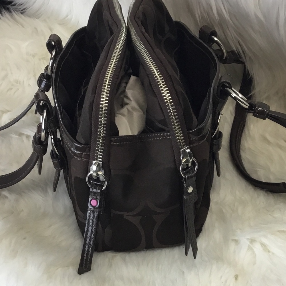 Coach Satin Leather Signature C Double Zip Bag - Gem